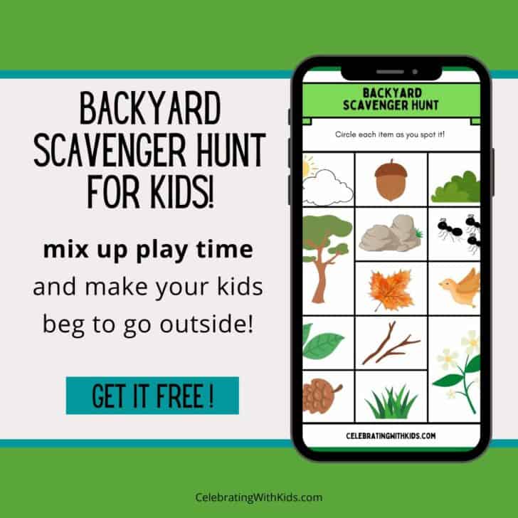 Backyard scavenger hunt for kids - free printable! - Celebrating with kids