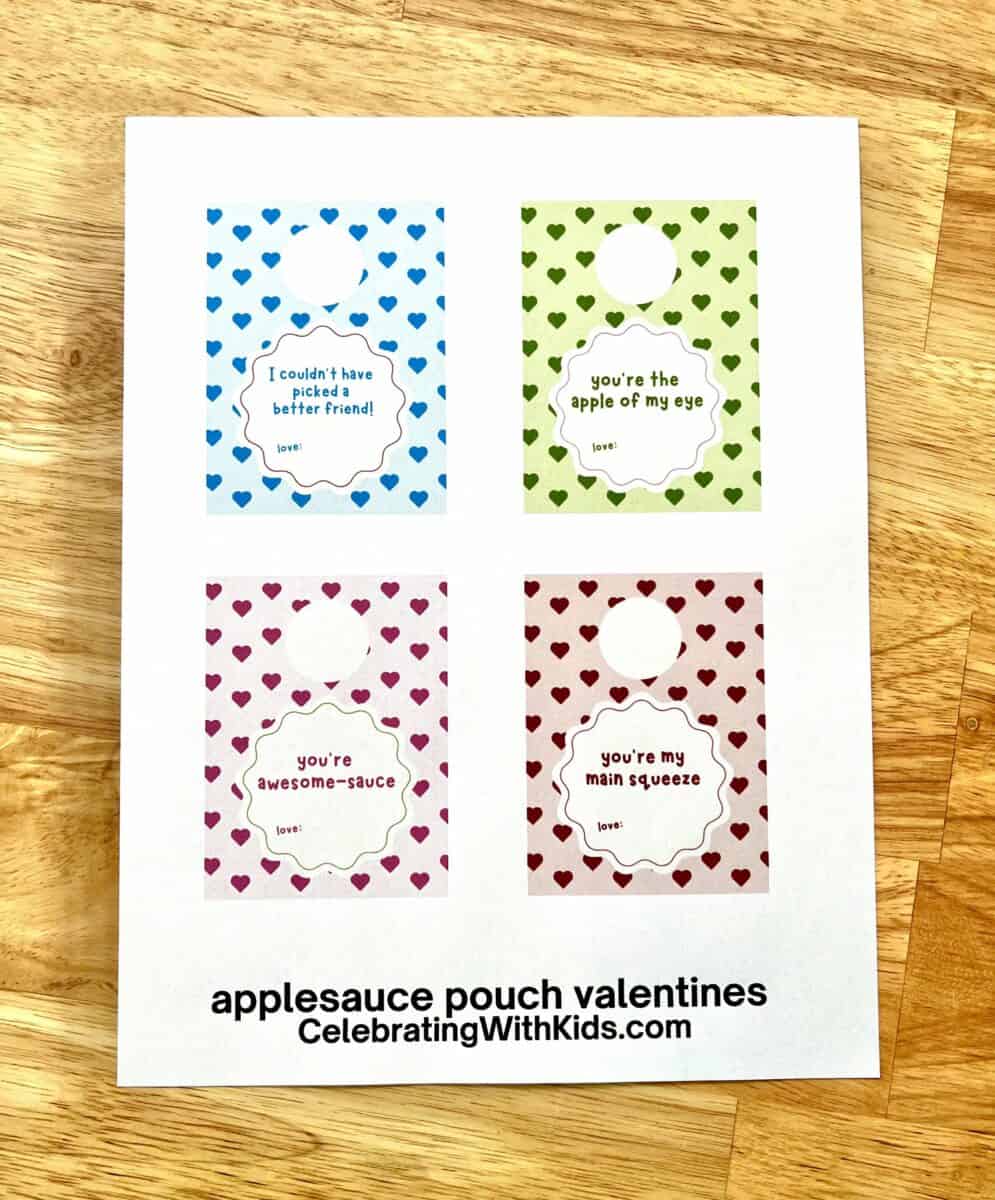 Applesauce Valentine Cards Printable - Celebrating with kids