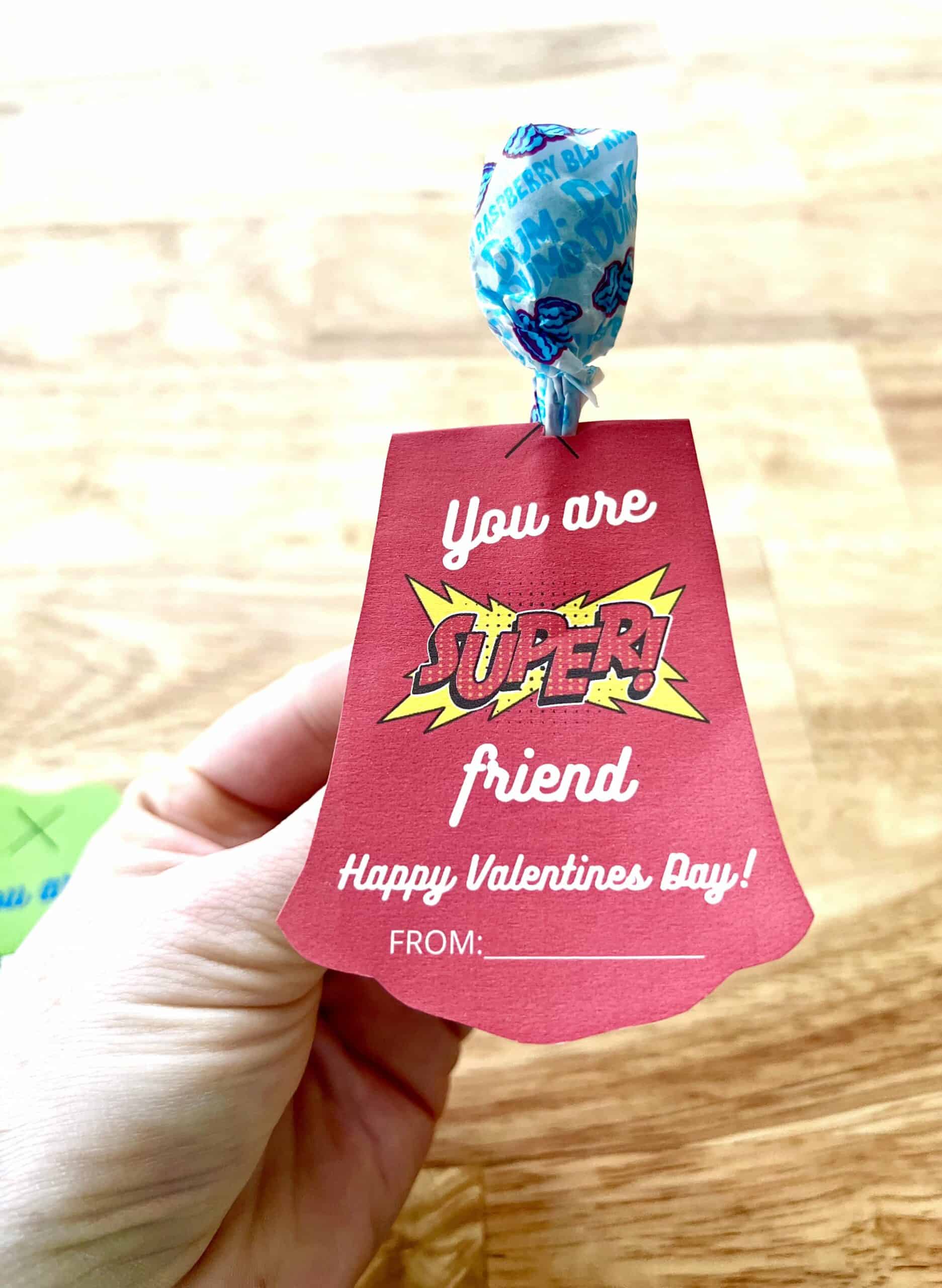 Printable Lollipop Superhero Capes Valentines - Celebrating with kids