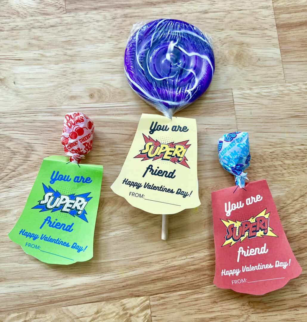 Printable Lollipop Superhero Capes Valentines - Celebrating with kids