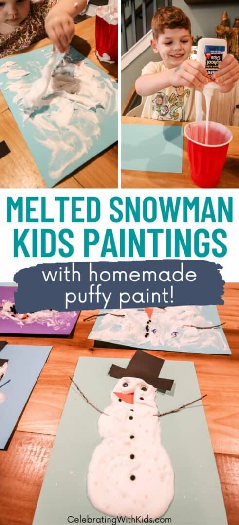 Puffy Paint Melting Snowman Craft for kids - Celebrating with kids