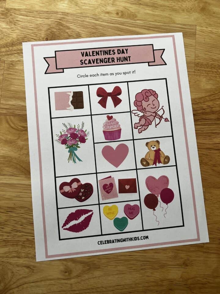 Valentines Day scavenger hunt for kids - free printable! - Celebrating ...