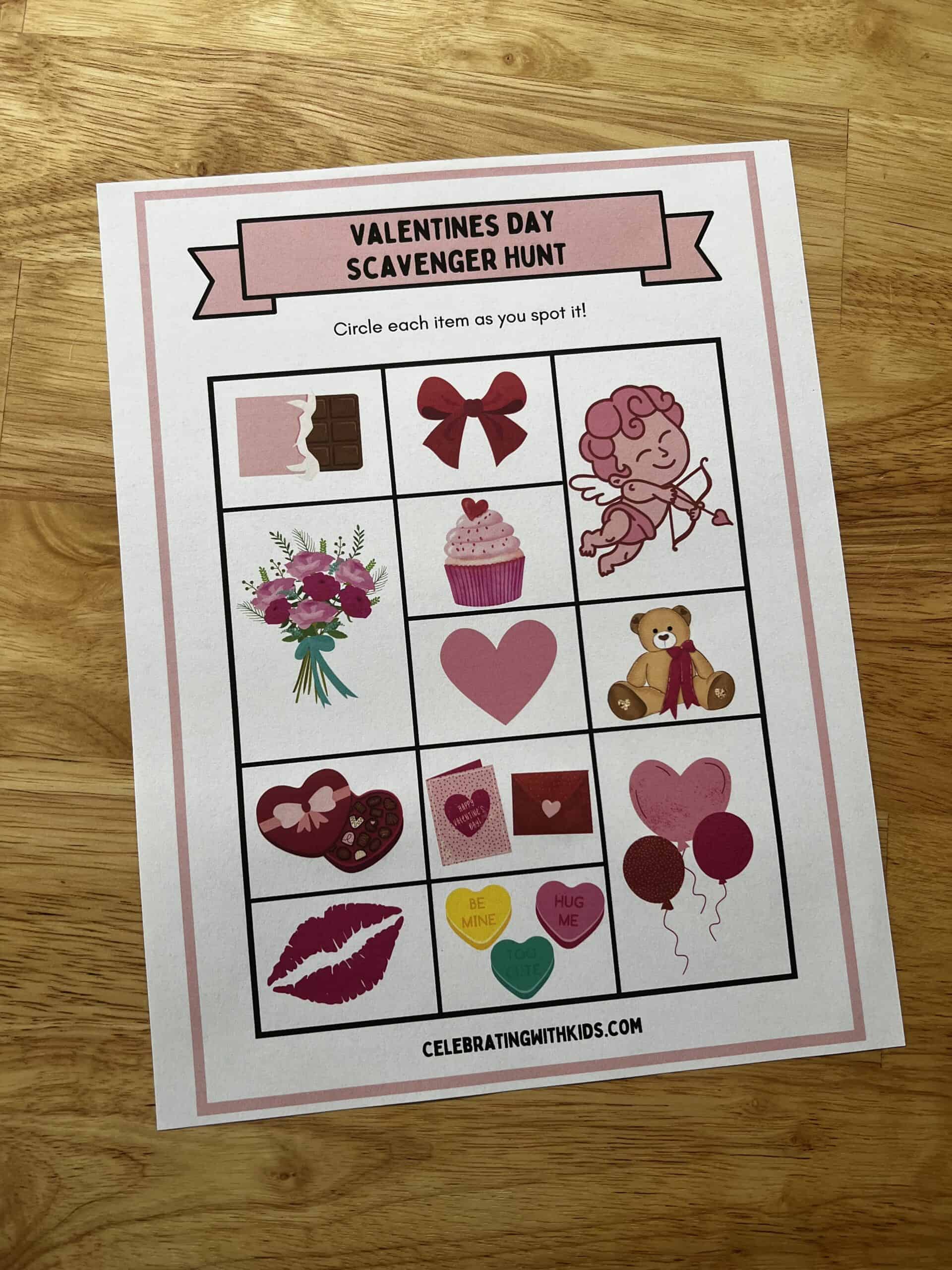 Valentines Day scavenger hunt for kids - free printable! - Celebrating ...