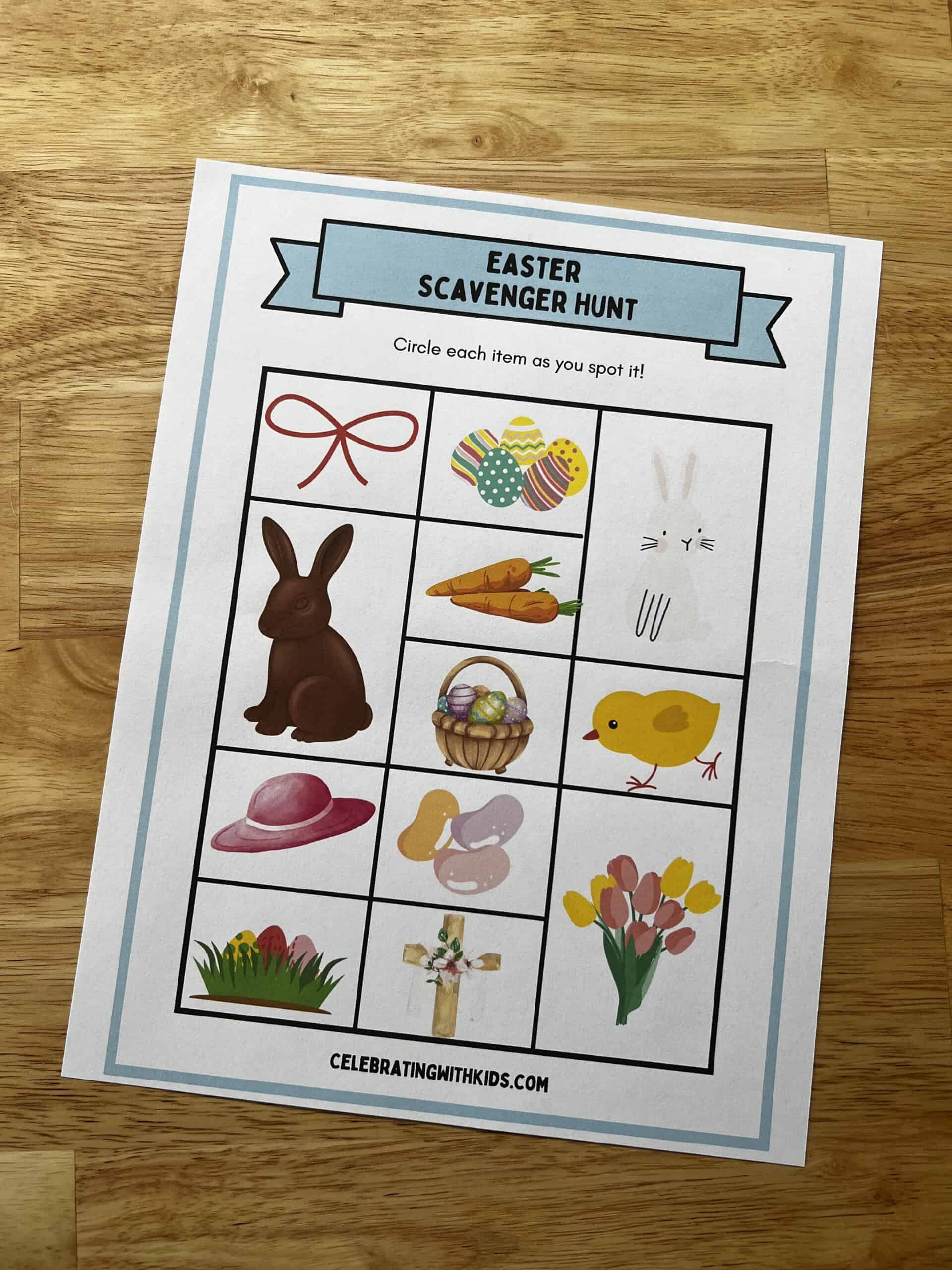 Easter scavenger hunt for kids - free printable! - Celebrating with kids
