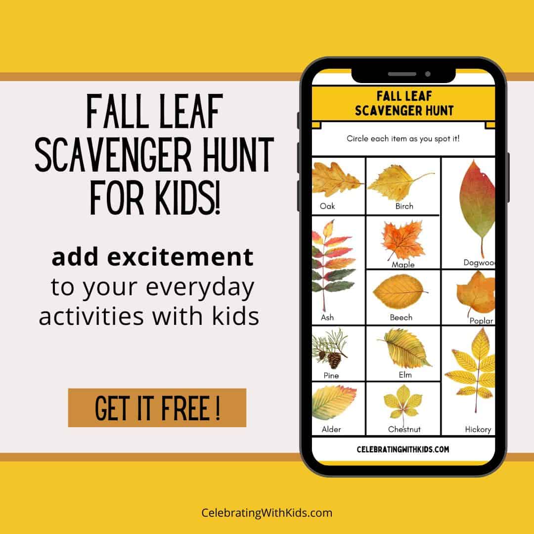 Leaf scavenger hunt - free printable! - Celebrating with kids