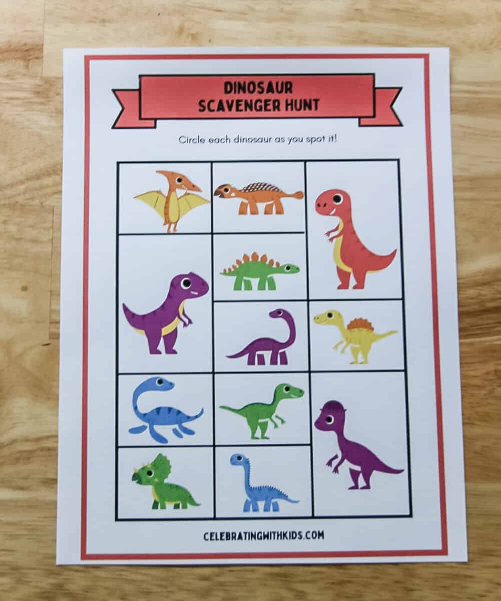 Dinosaur Scavenger Hunt - free printable - Celebrating with kids
