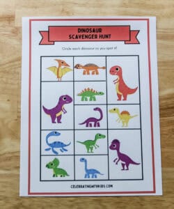 Dinosaur Scavenger Hunt - free printable - Celebrating with kids