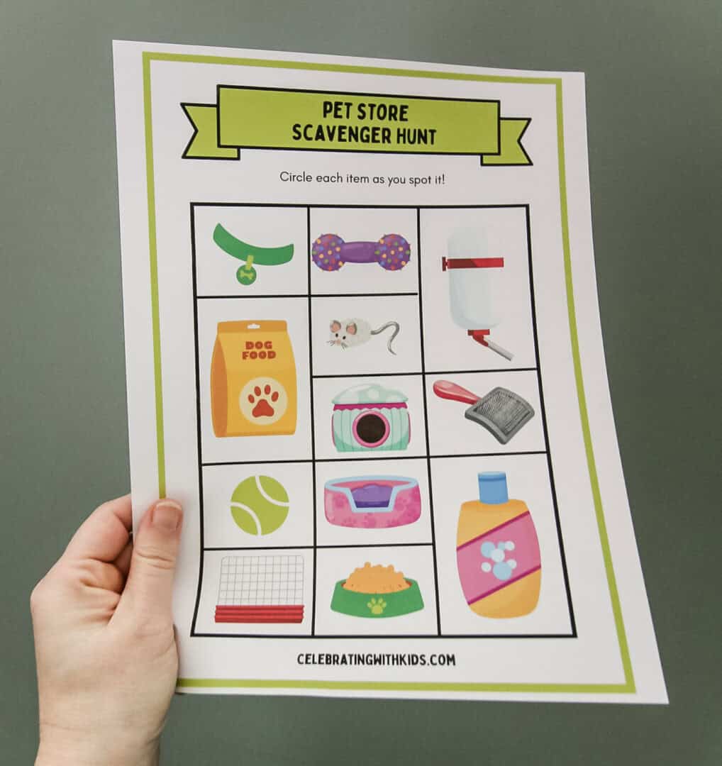 Pet Store Scavenger Hunt - free printable! - Celebrating with kids
