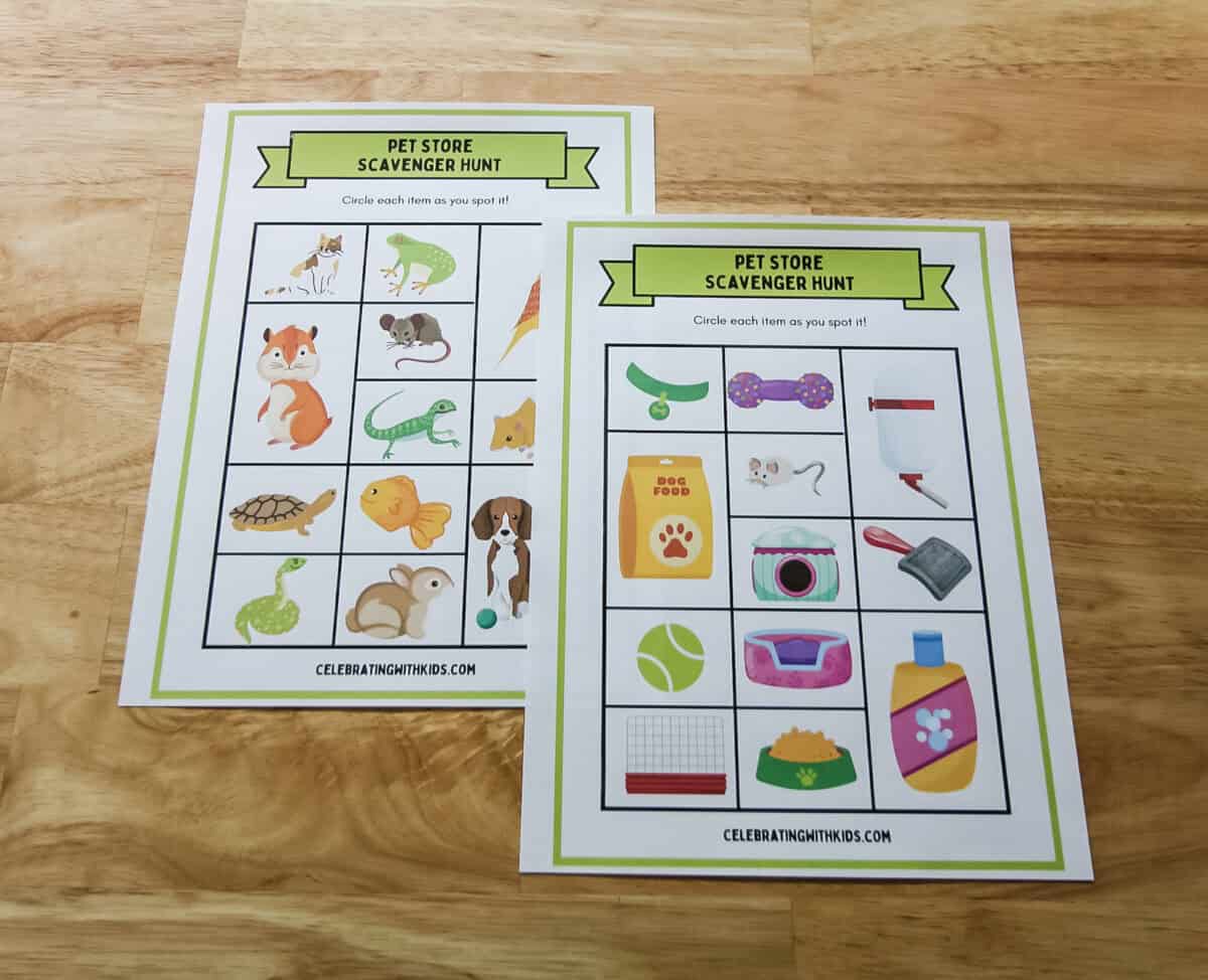 Pet Store Scavenger Hunt - free printable! - Celebrating with kids
