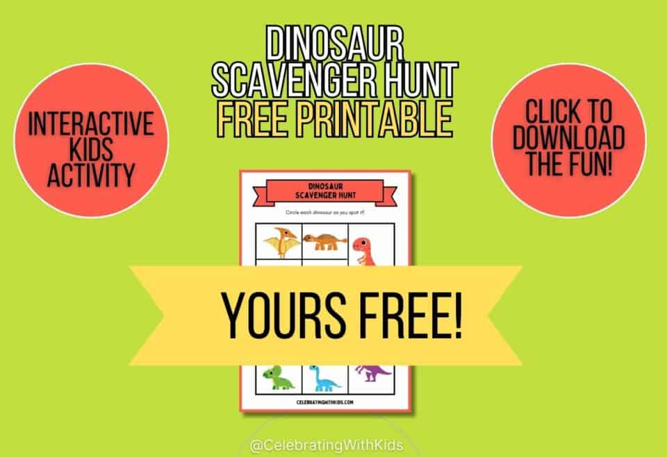 Dinosaur Scavenger Hunt - free printable - Celebrating with kids