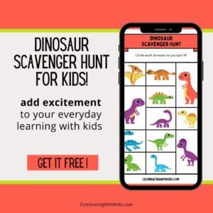 Dinosaur Scavenger Hunt - free printable - Celebrating with kids
