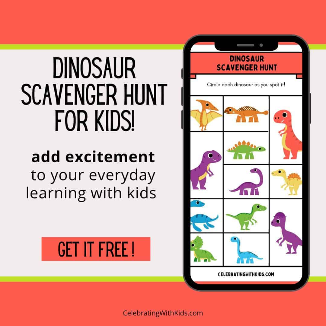 Dinosaur Scavenger Hunt - free printable - Celebrating with kids