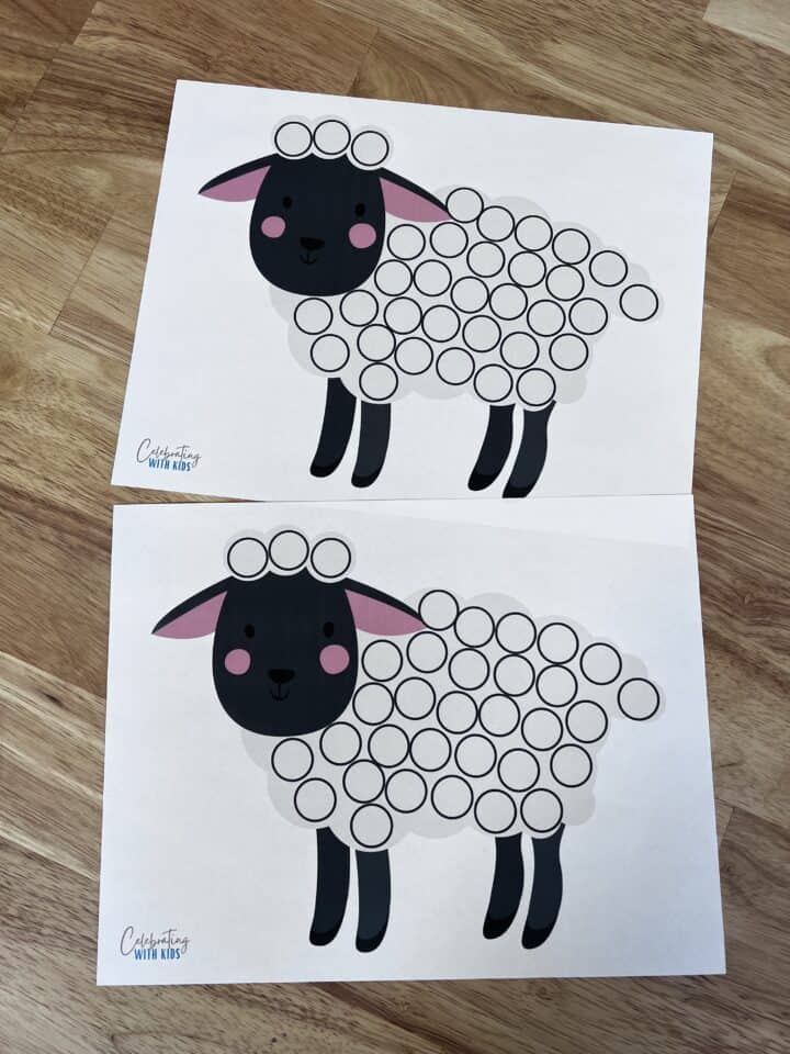 Sheep cotton ball craft - free printable template - Celebrating with kids