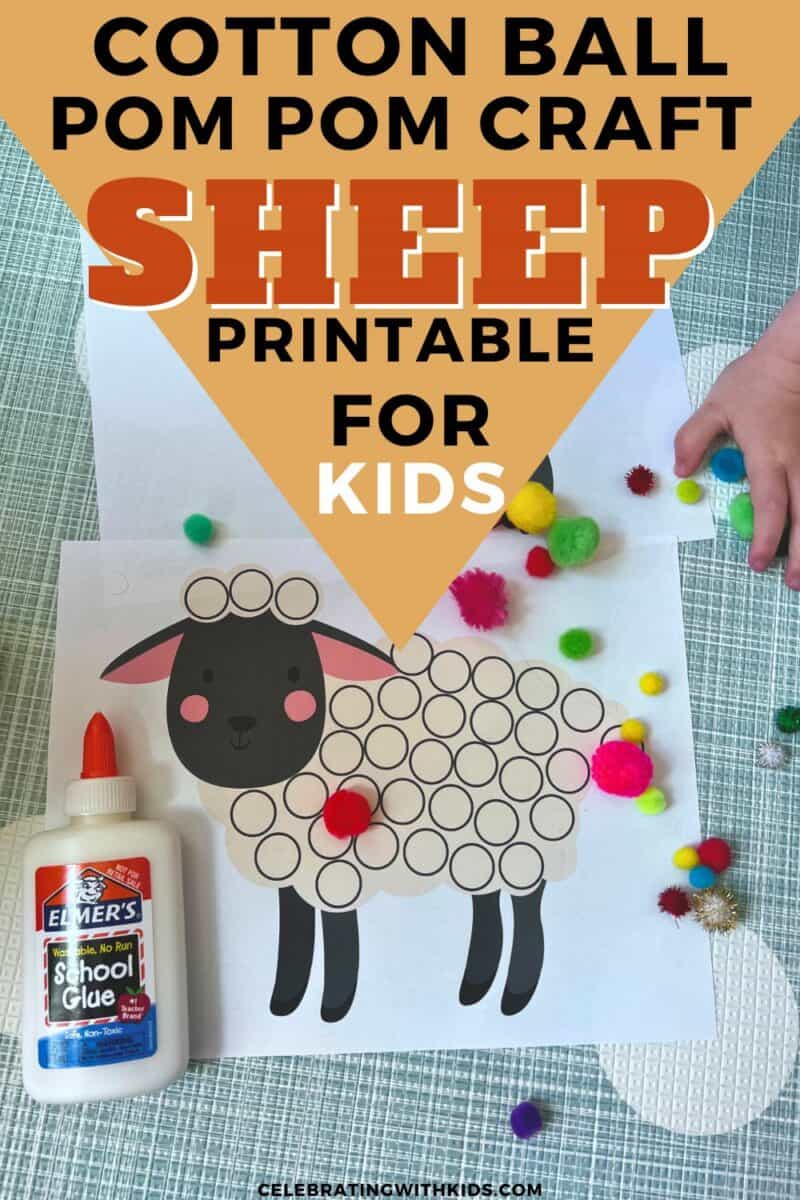 Sheep cotton ball craft - free printable template - Celebrating with kids