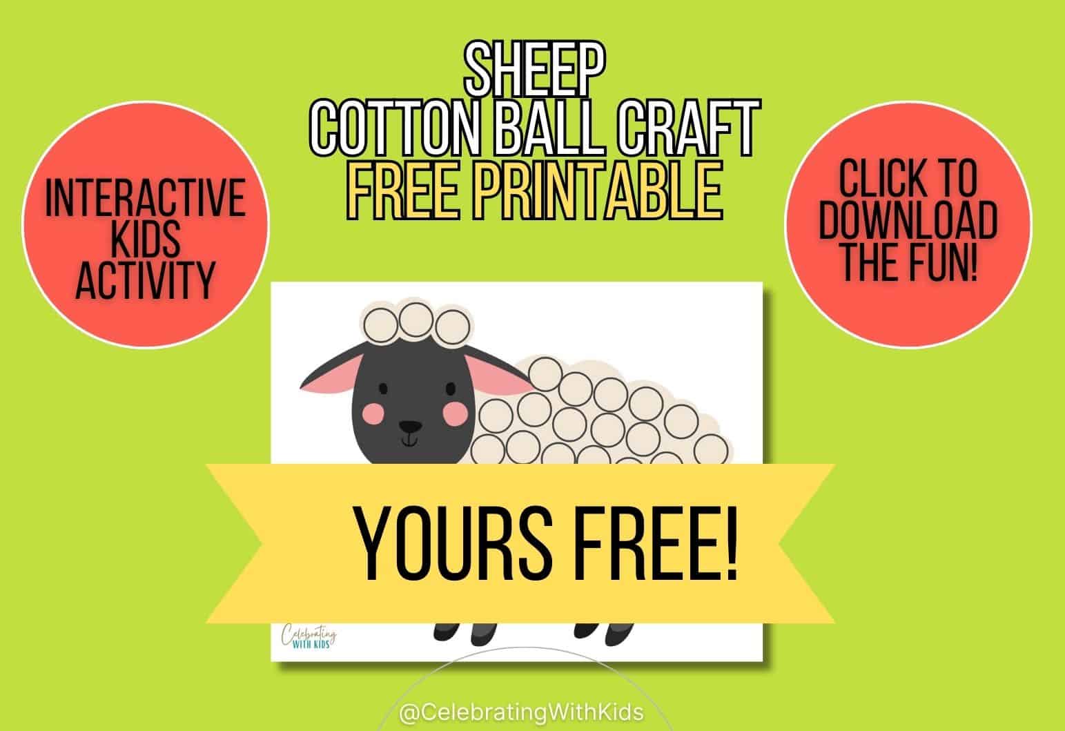 Sheep cotton ball craft - free printable template - Celebrating with kids