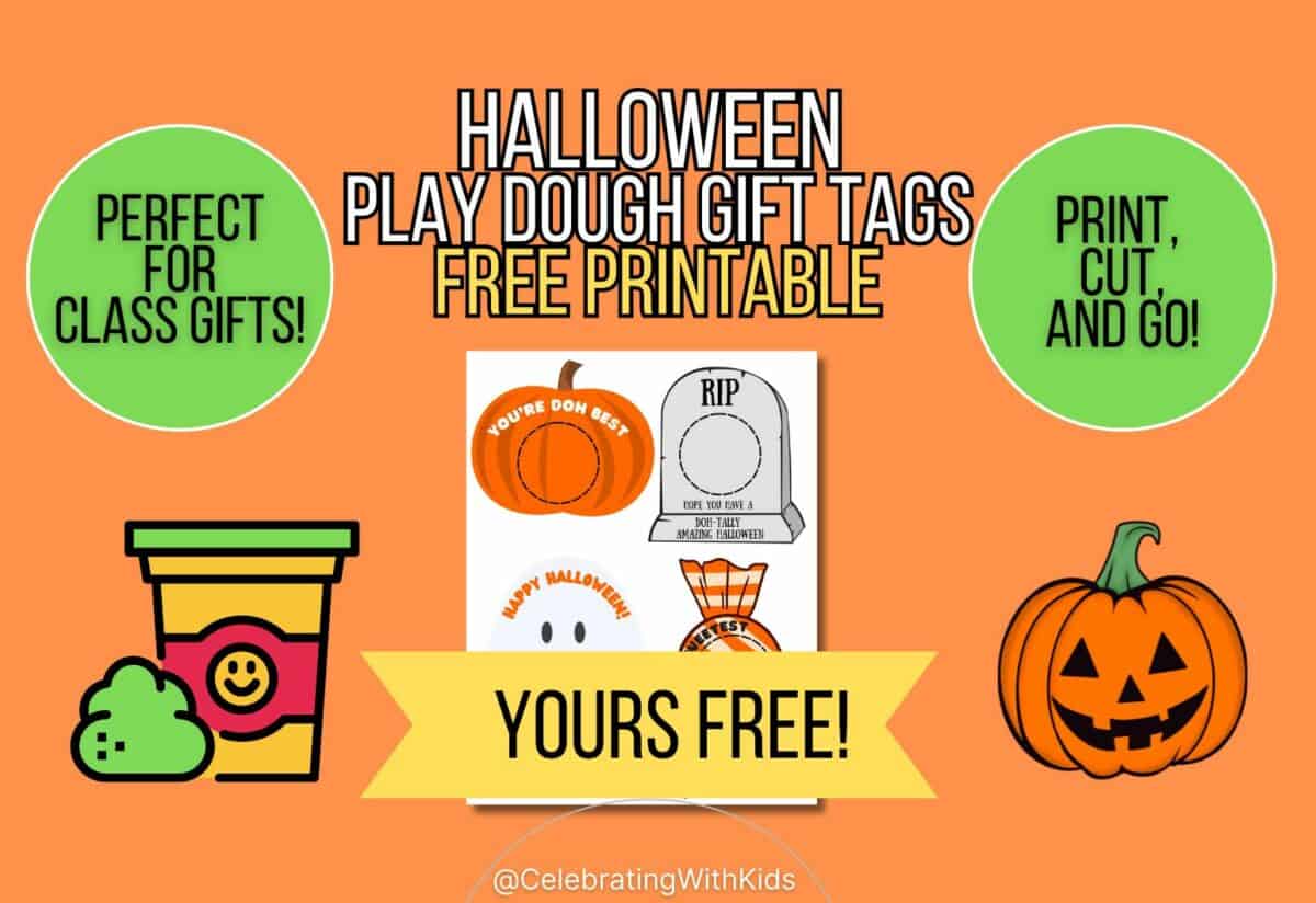 Halloween Play Doh Gift Tags - Free Printable! - Celebrating with kids