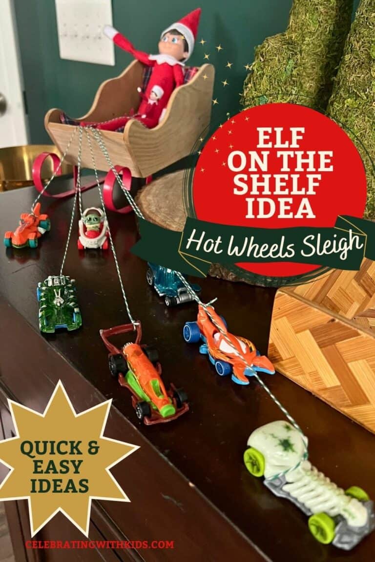 Elf on the Shelf idea: Hot Wheels sled - Celebrating with kids