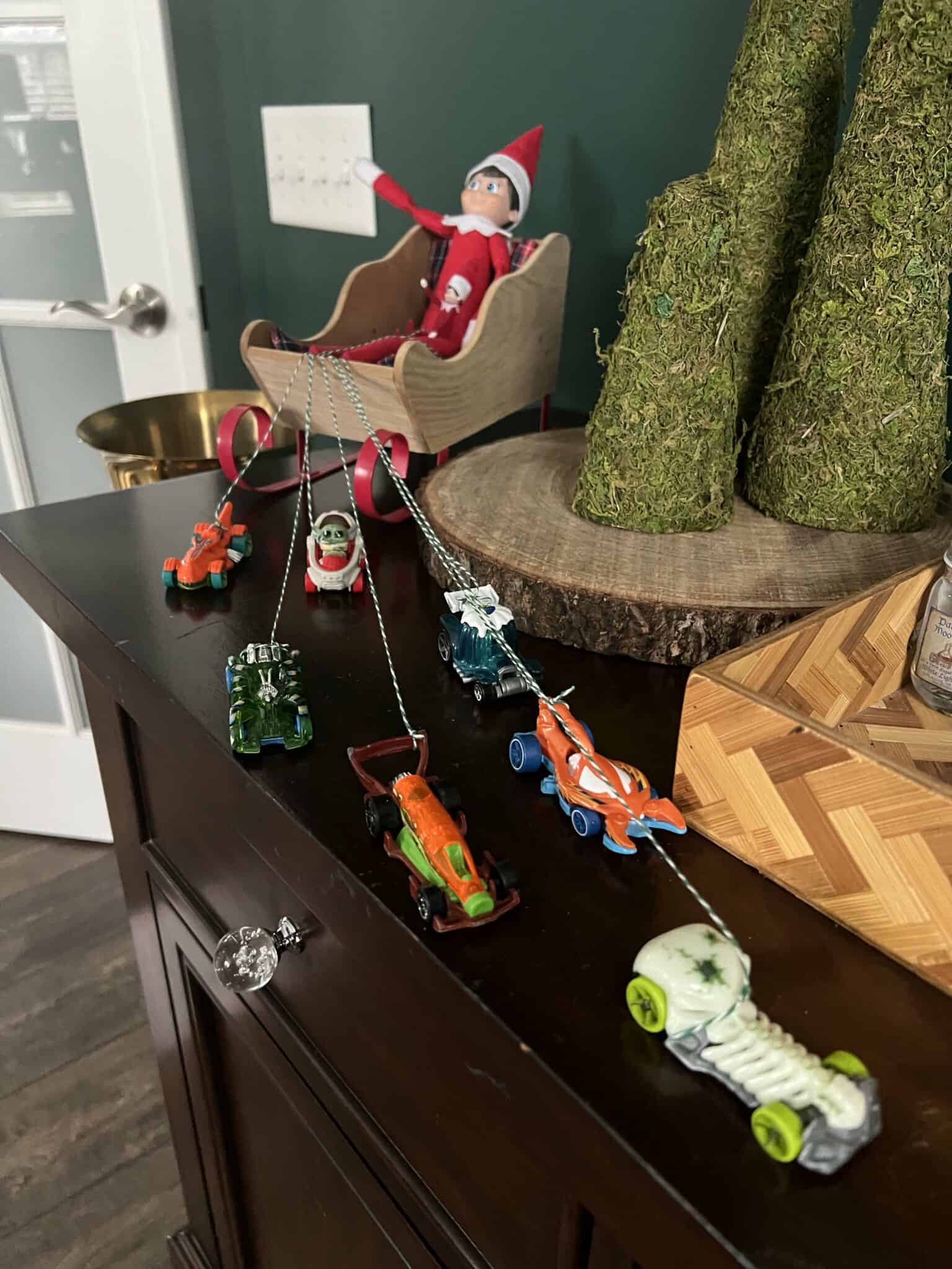 Elf on the Shelf idea: Hot Wheels sled - Celebrating with kids