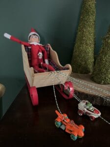 Elf on the Shelf idea: Hot Wheels sled - Celebrating with kids