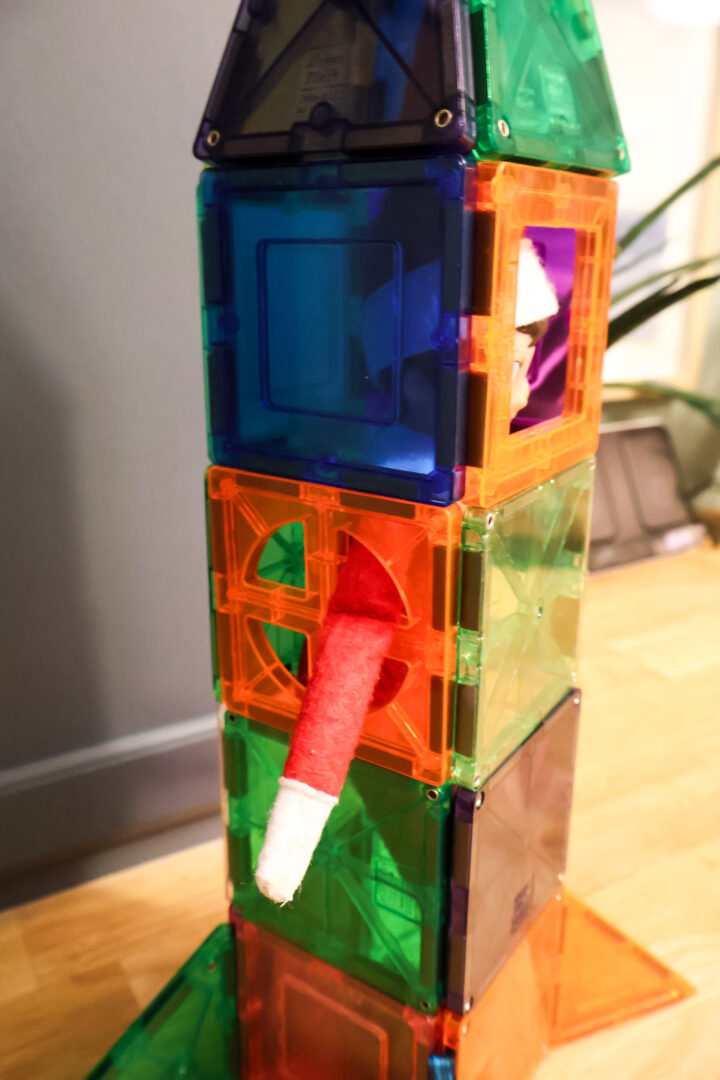 Elf on the Shelf Idea: Magnetic Tile Rocket - Celebrating with kids